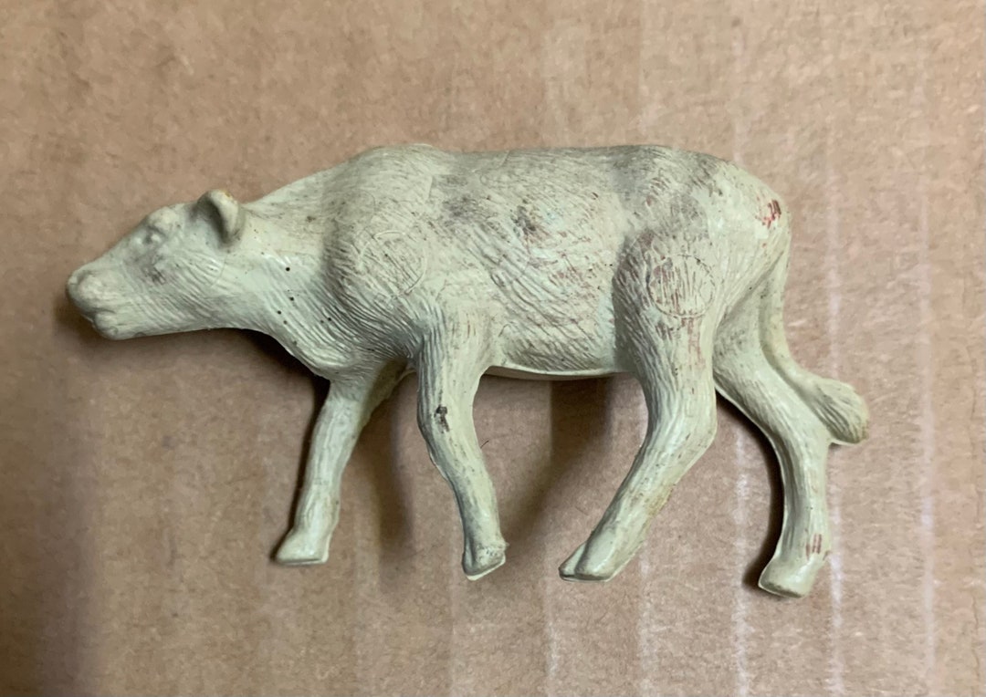Vintage Marx 1950s Farm Animal Calf First Series 60mm Cream Rubber Like ...