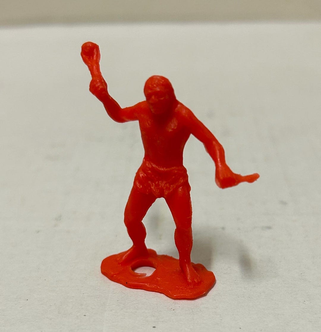 Vintage MPC Caveman Red Plastic Figure Holding Knife and Club Play Set ...