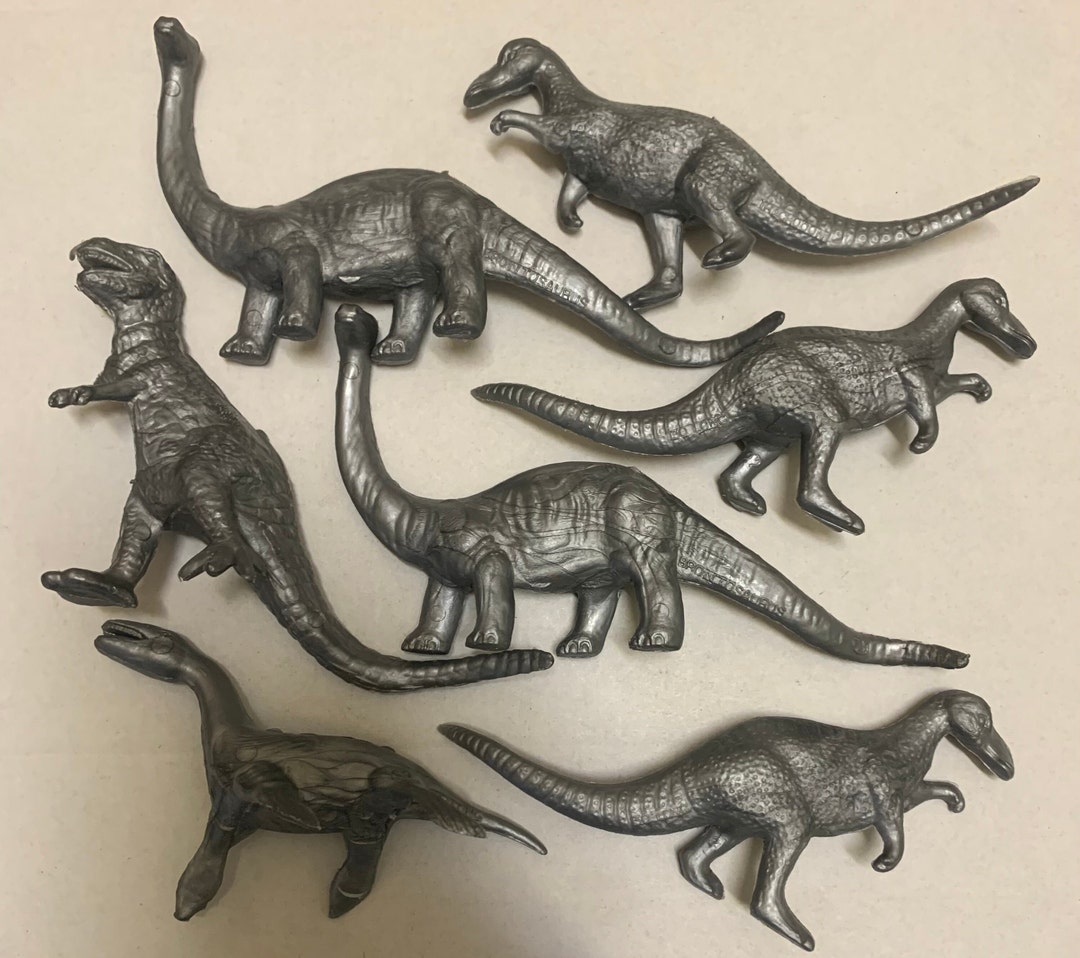 MPC 7 Piece Set Matched Silver Dinosaurs Vintage Lot Plastic Figures ...
