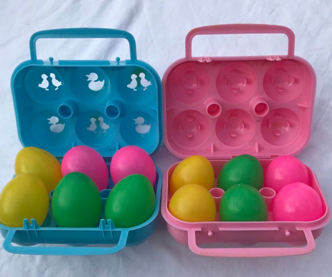 Vintage Egg Case Lot Toy Plastic Easter Blue Pink Boy Girl Die Cut ...