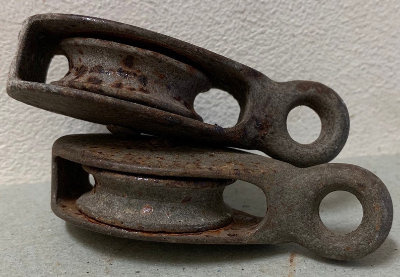 Antique Block Tackle Pulley Lot Matching Pair Industrial Metal Re ...