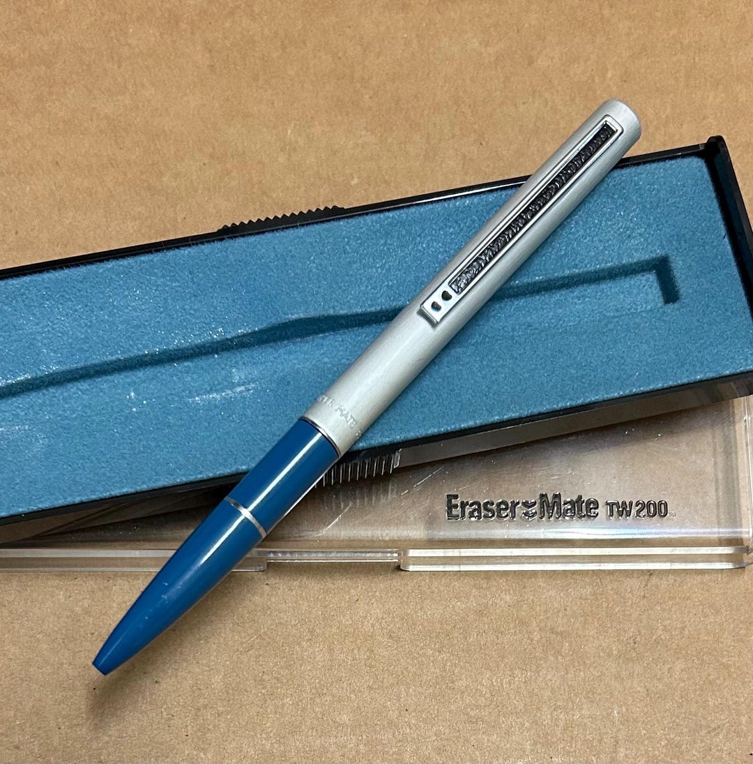 Paper Mate Vintage Double Heart Eraser Mate Ball Point Pen Blue Silver ...