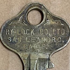 Vintage Rare Ry-lock Key Ry Lock Co LTD Leandro Calif Ornate Flat ...