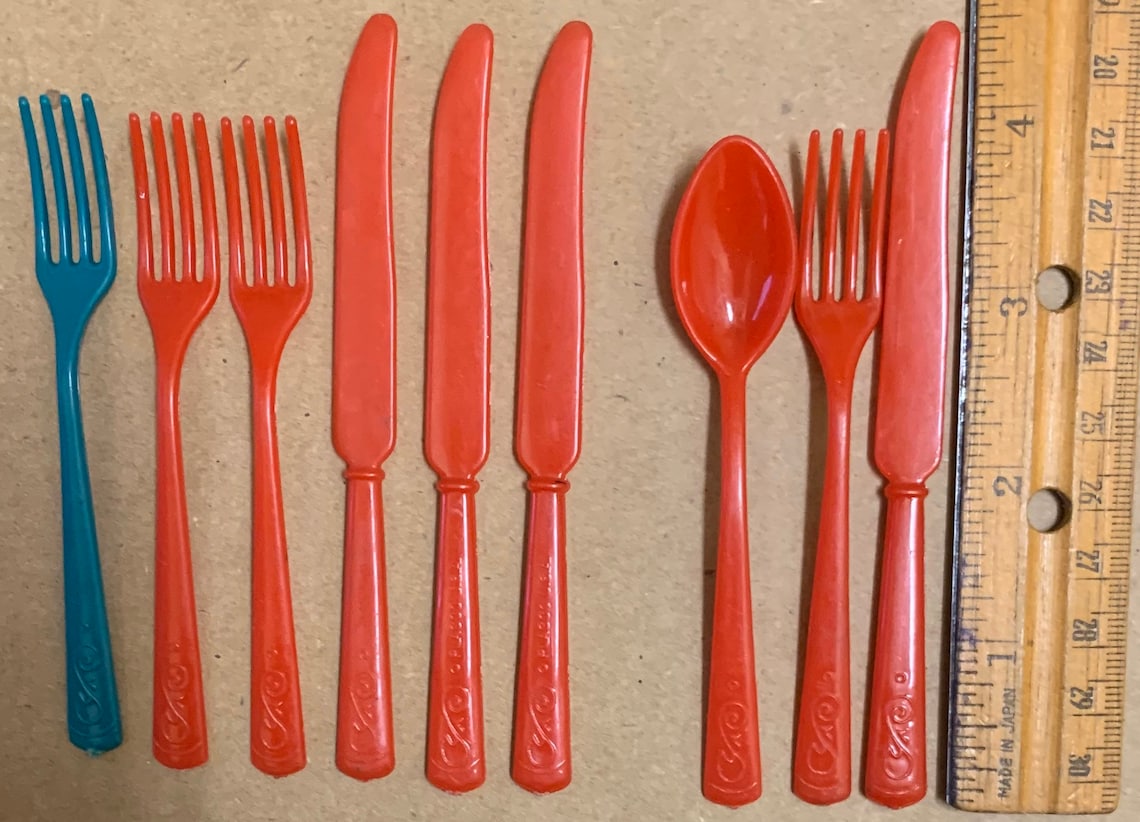 Plasco USA toy flatware play set spoon forks knives hard | Etsy