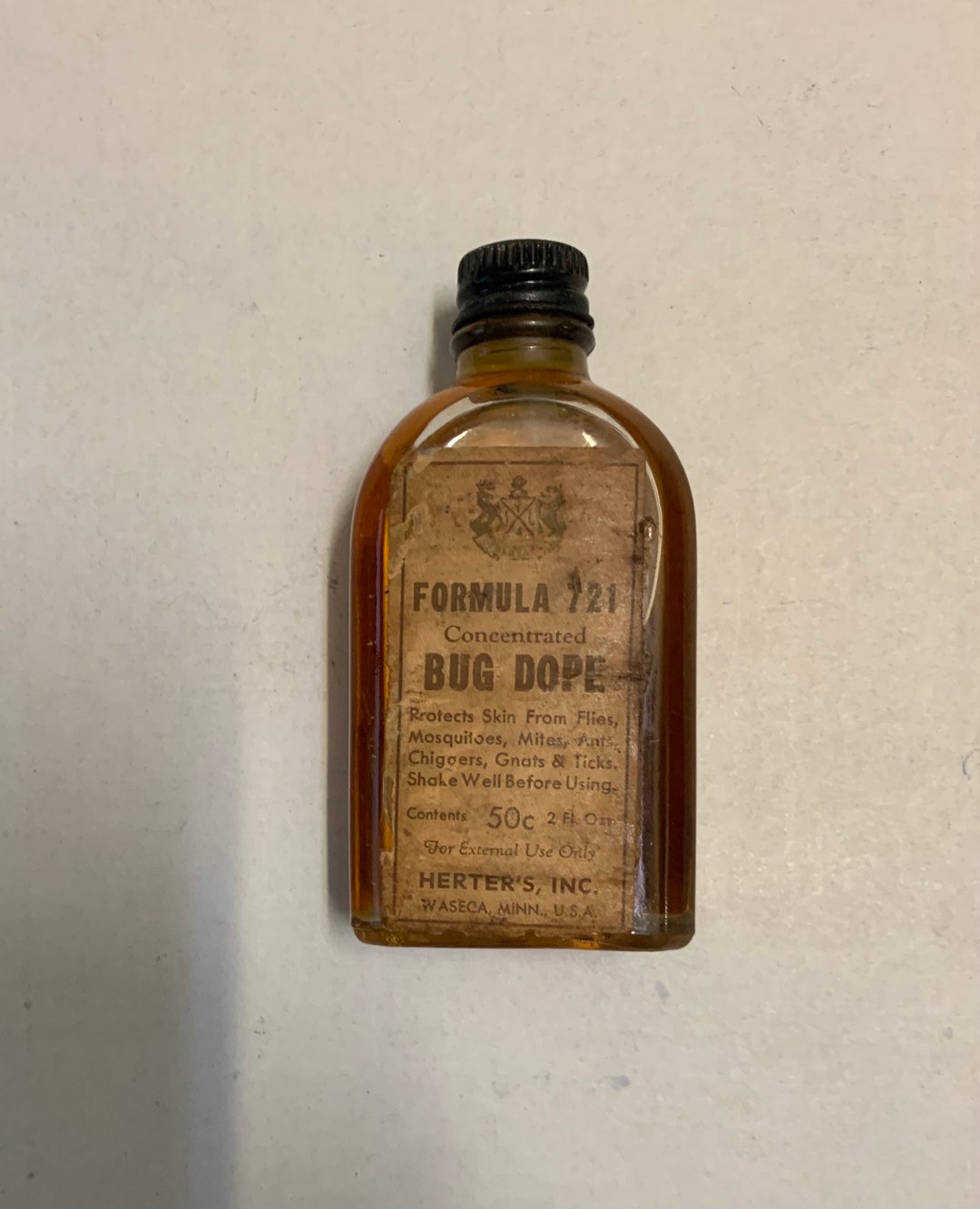 Vintage Glass Bottle Rare Bug Repellent Formula 721 BUG DOPE Insect ...