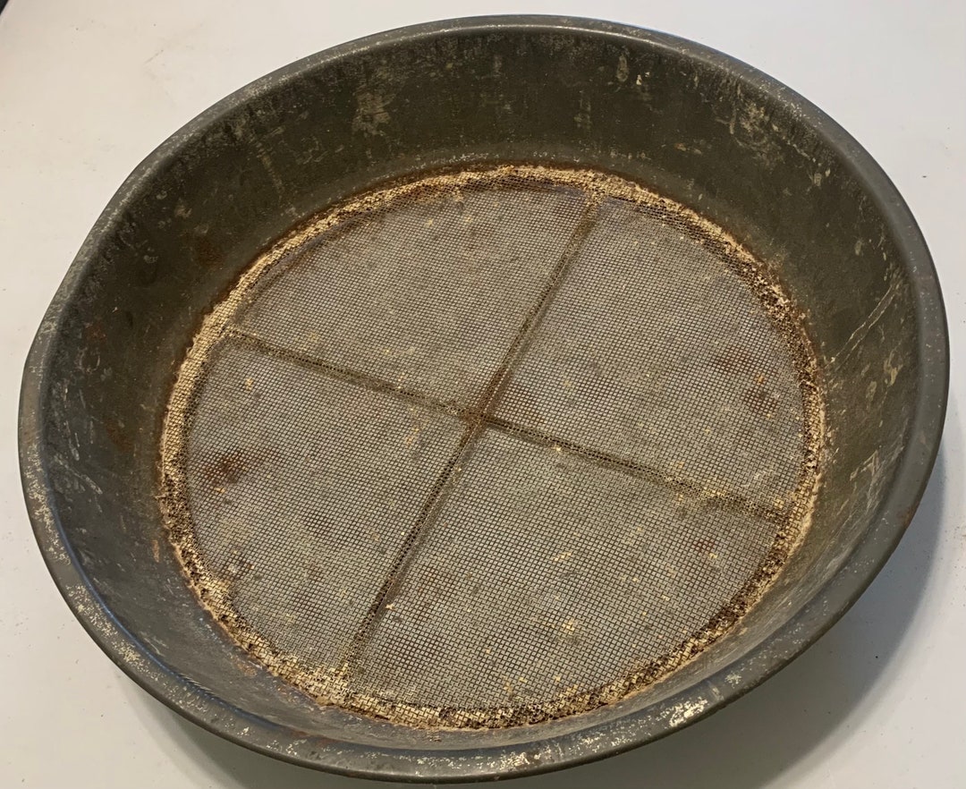 Antique Primitive Sifter Sieve Gold Mining Pan Light Metal 12 Round ...