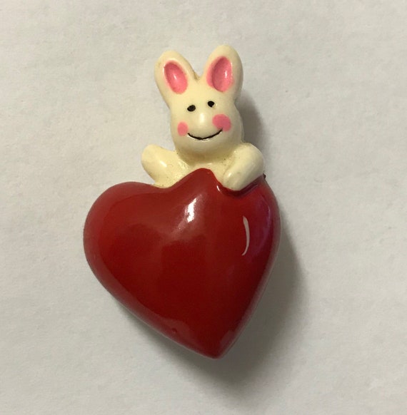 1980's Rabbit Red Heart PIN vintage hat lapel retro o… - Gem