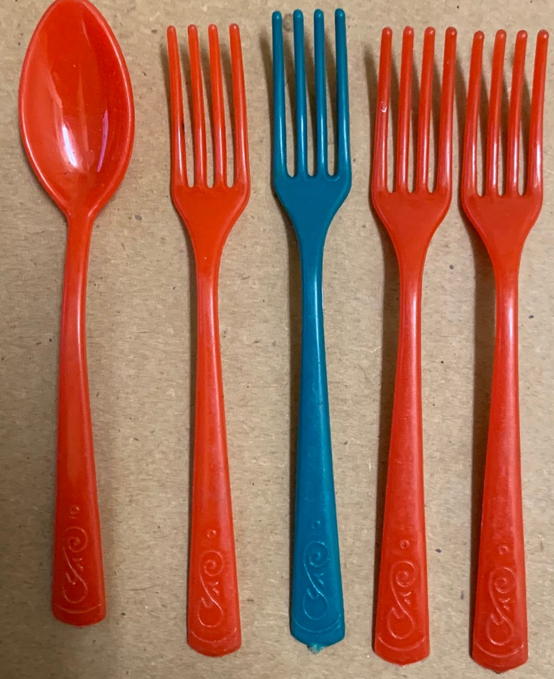 Plasco USA toy flatware play set spoon forks knives hard | Etsy
