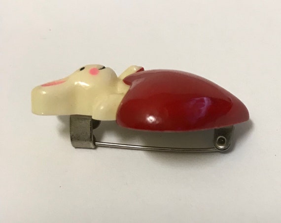 1980's Rabbit Red Heart PIN vintage hat lapel retro o… - Gem