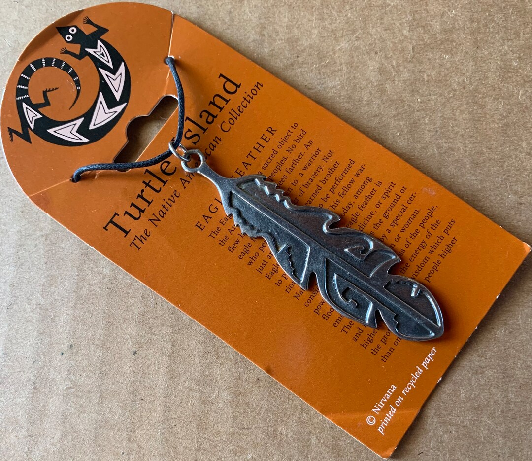 Vintage Pewter Turtle Island Eagle Feather Pendant Necklace Jewelry ...