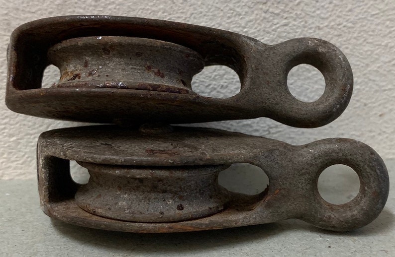 Antique Block Tackle Pulley Lot Matching Pair Industrial Metal Re ...