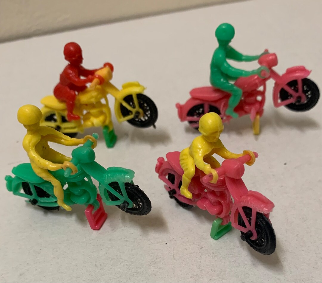 1970s Plastic Motorcycles Vintage Lot Riders Hong Kong Colorful Pink ...