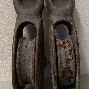 Antique Block Tackle Pulley Lot Matching Pair Industrial Metal Re ...