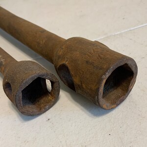 Antique Crowbar Lug Wrench Bar Hex Prying Tire Lot Farm Tools Vintage ...