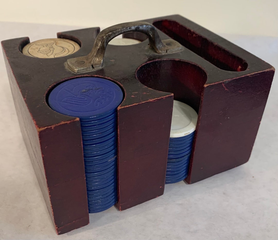 Germany Antique Poker Chip Holder Caddy Hard Wood Compact for Table ...