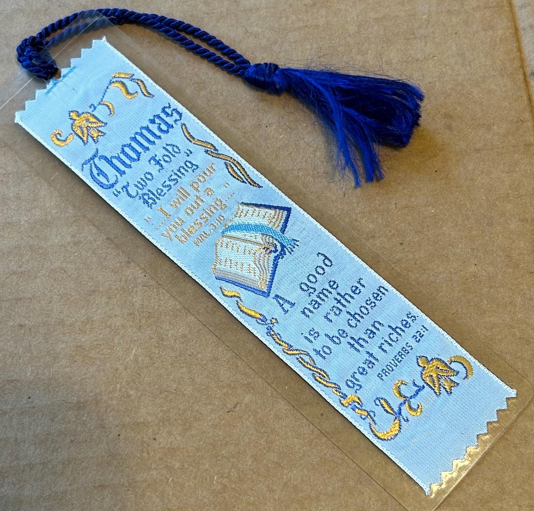 Vintage 1970's THOMAS Name Book Mark Ribbon Bible Graceline Woven ...