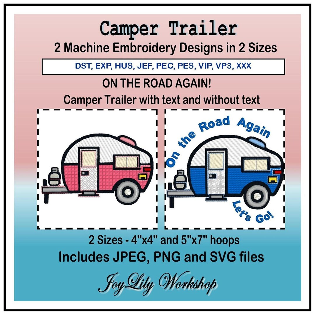 Camper Trailer Machine Embroidery Design. 2 Sizes. Small and Med Hoops ...