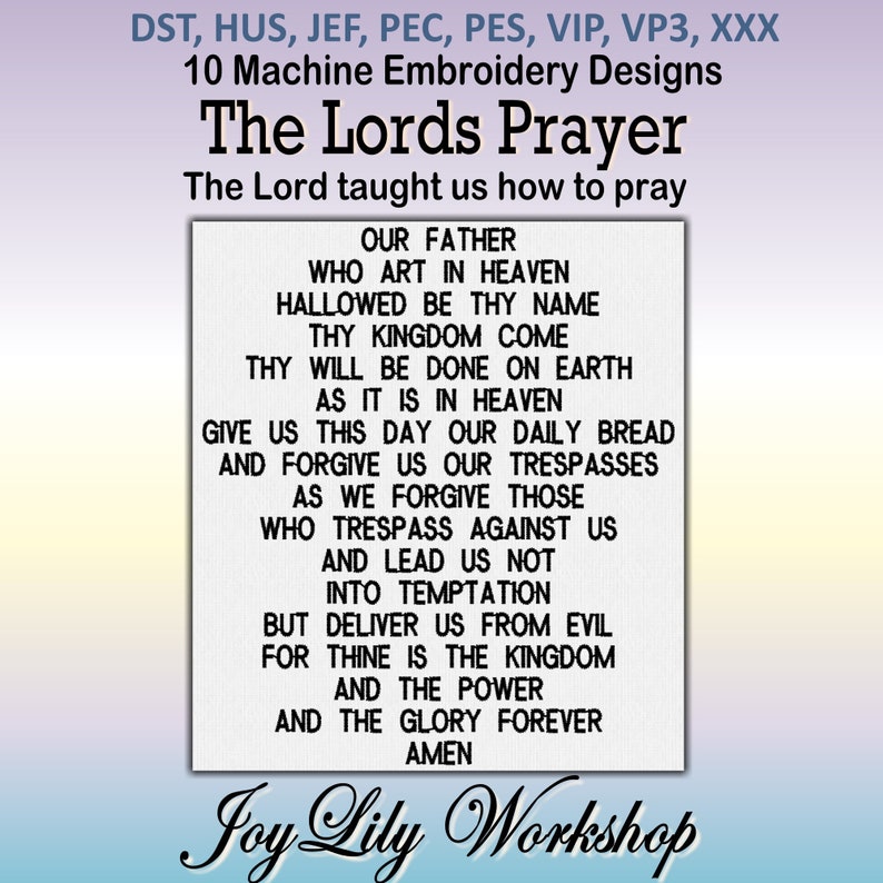 The Lord's Prayer Machine Embroidery Designs: 10 Formats (digital ...