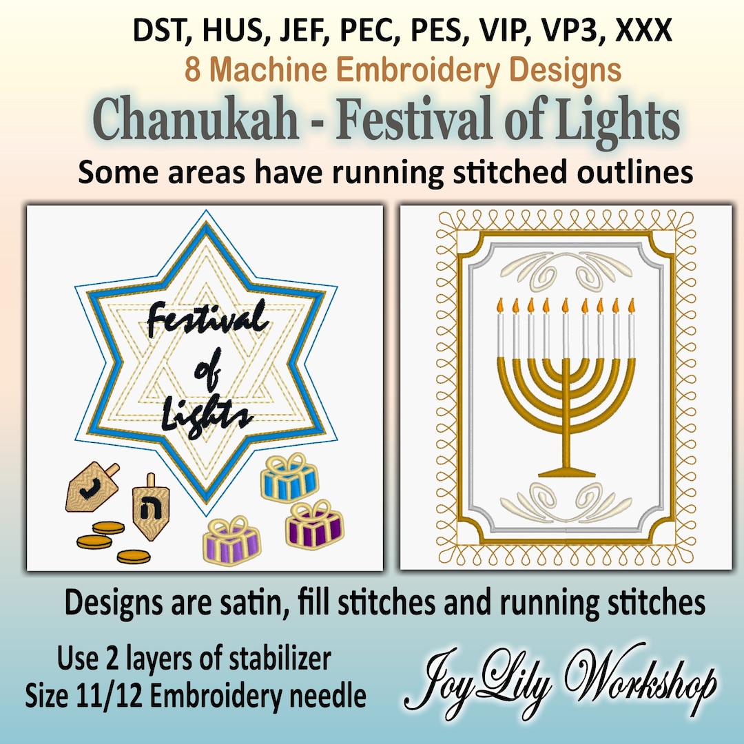 Chanukah Hanukkah, Festival of Lights. Machine Embroidery. Menorah ...