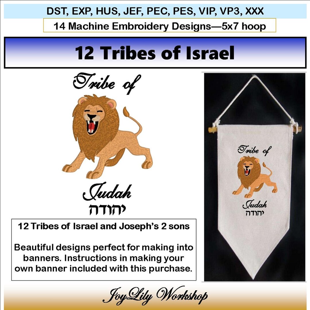 12 Tribes of Israel Embroidery Designs: Includes Joseph's Sons (5x7 ...