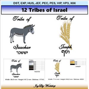 12 Tribes of Israel Embroidery Designs: Includes Joseph's Sons (5x7 ...