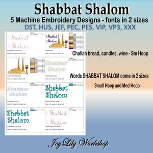 Shabbat Shalom, 5 Jewish Embroidery Designs. Challah Bread, Candles ...