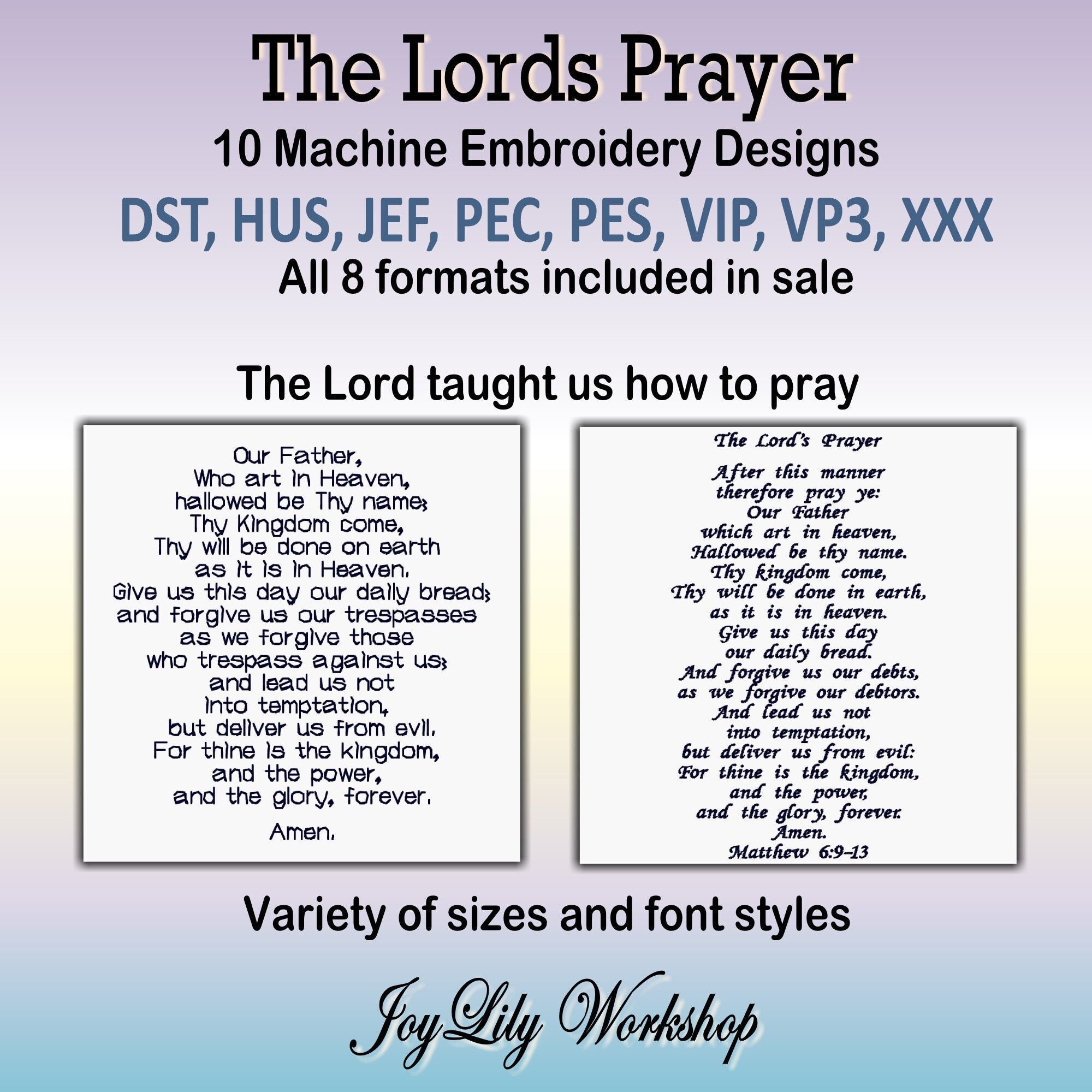The Lords Prayer Machine Embroidery Designs. Beautiful Fonts | Etsy UK
