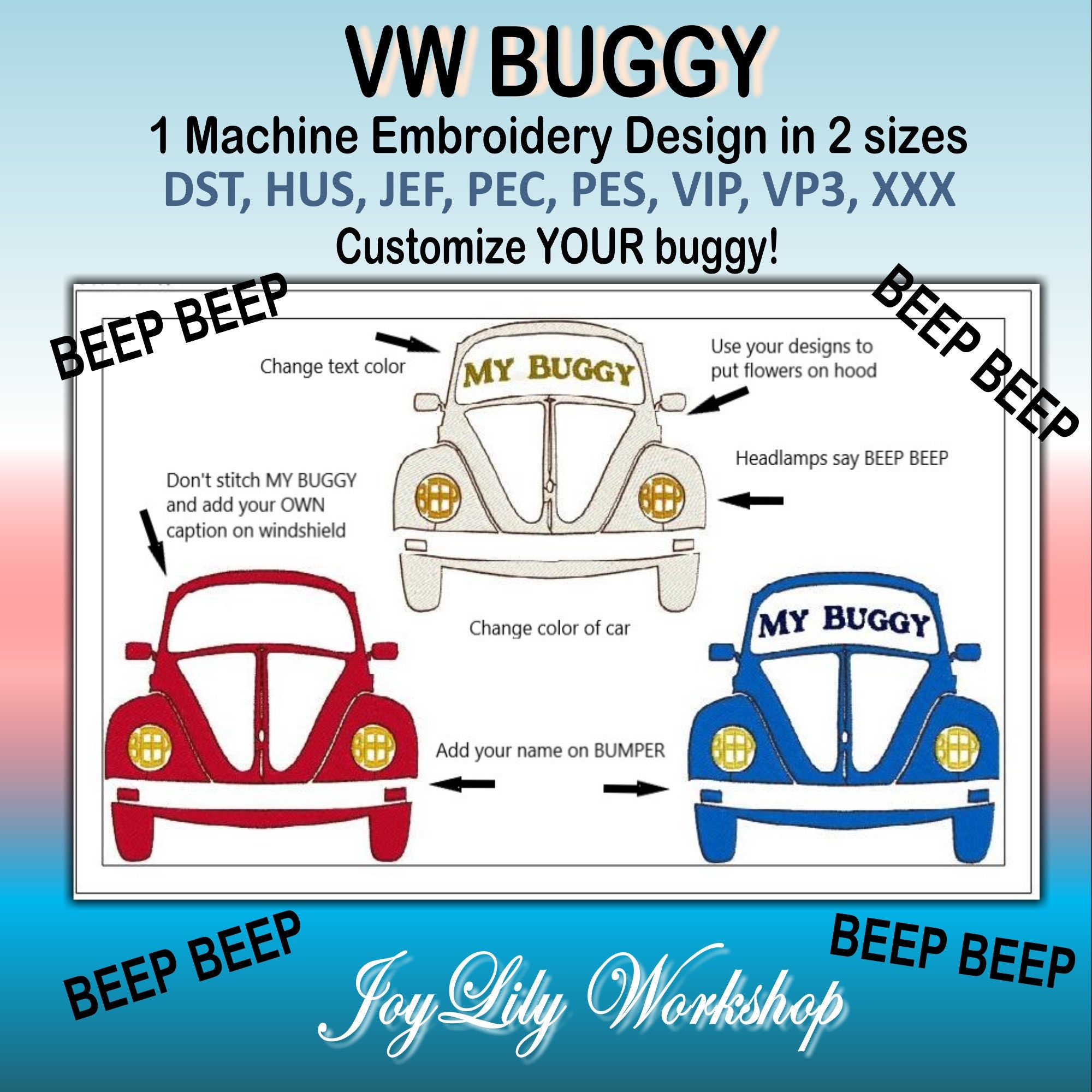 VW Bug My Love Bug Volkswagen. Cute Machine Embroidery - Etsy UK