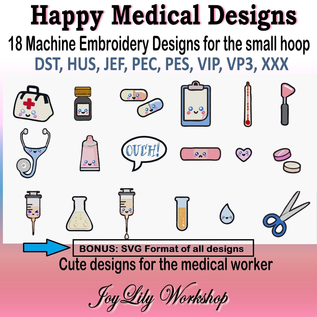 Happy Medical Embroidery Designs. 18 FUN Designs for the Nurse, Dr ...