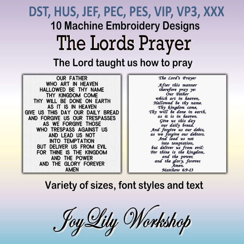 The Lords Prayer Machine Embroidery Designs. Beautiful Fonts - Etsy