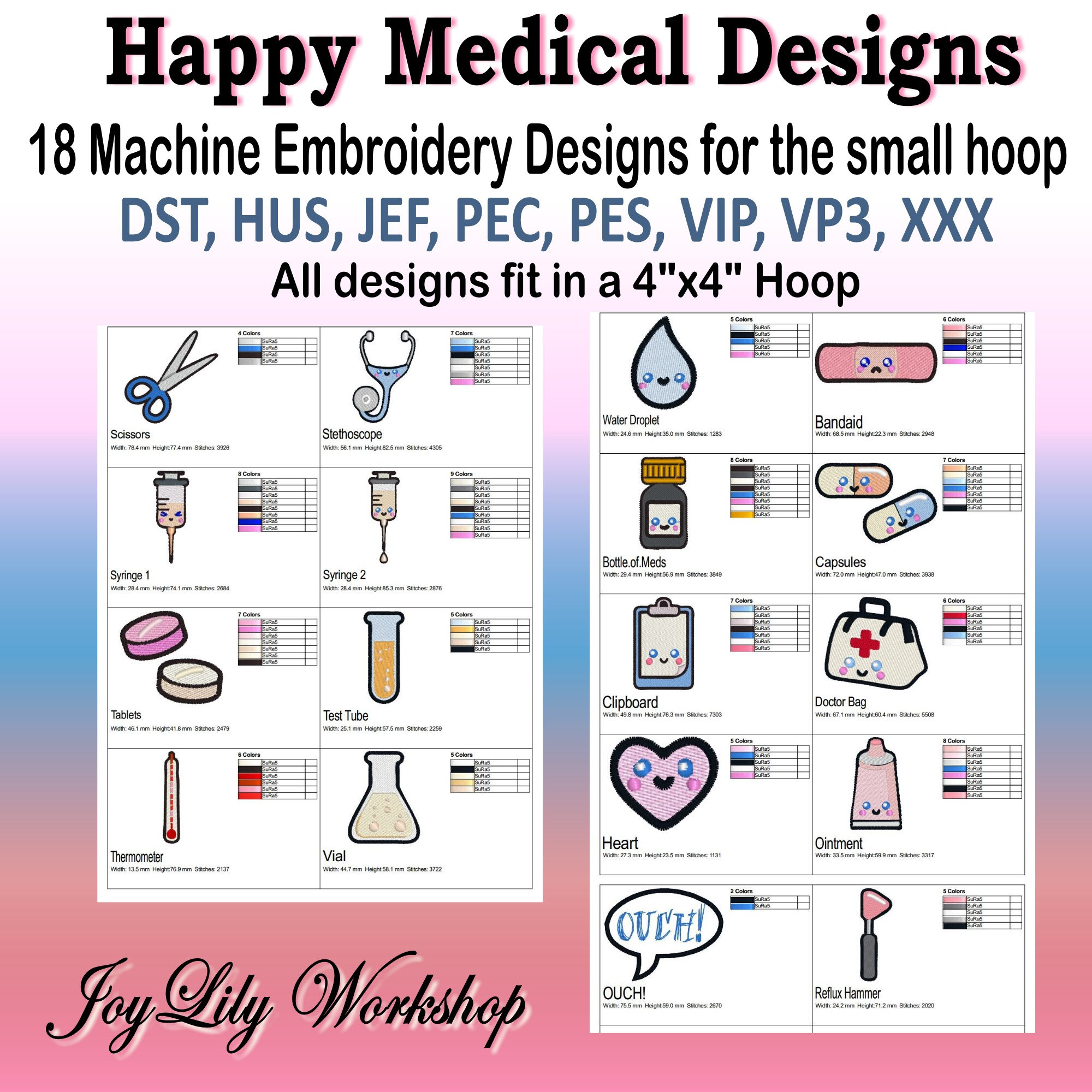 Happy Medical Embroidery Designs. 18 FUN Designs for the - Etsy