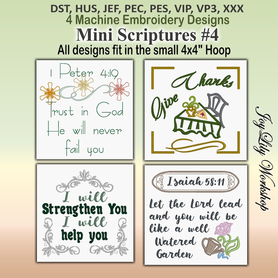 Mini Scripture 4, Bible Verses for the 4x4 Hoop, Templates Color Charts ...