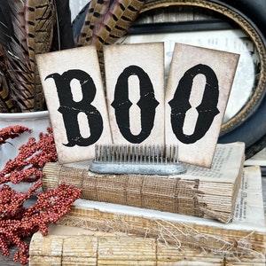 HALLOWEEN Letters BOO BLACK Card Sign Set Farmhouse Decor Cardstock ...