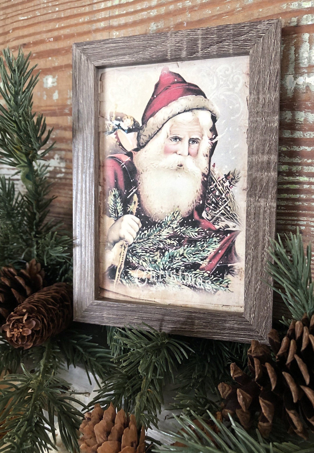 Vintage Christmas Frame SANTA Framed Sign Farmhouse Christmas Decor ...