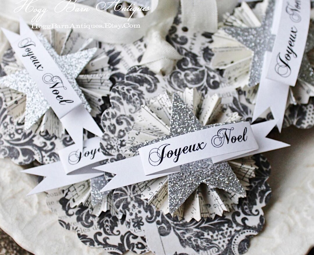 Christmas Gift Tags JOYEUX NOEL Vintage French Black Damask Bracket ...