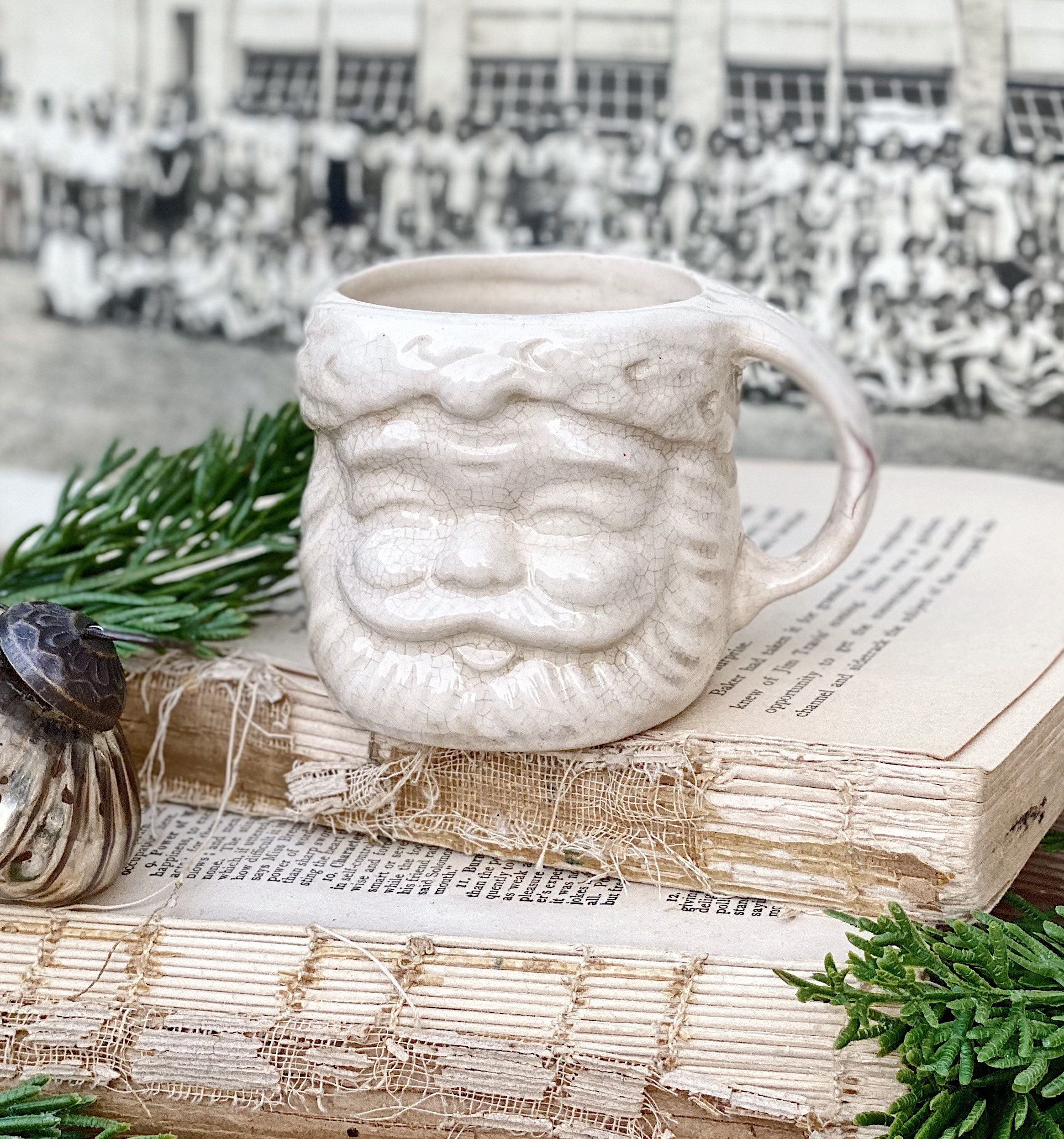 Vintage Ironstone Santa Claus Cup Mug FULL SIZE Creamy White Santa Hand ...
