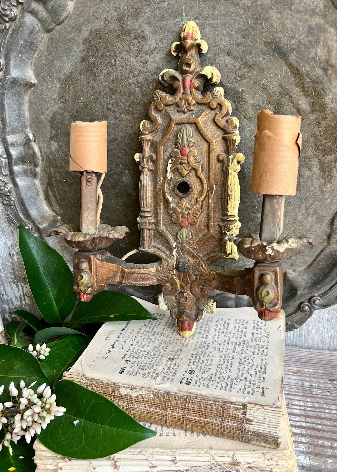 Antique Cast Iron Metal Light Fixture Double Wall Sconce French ...