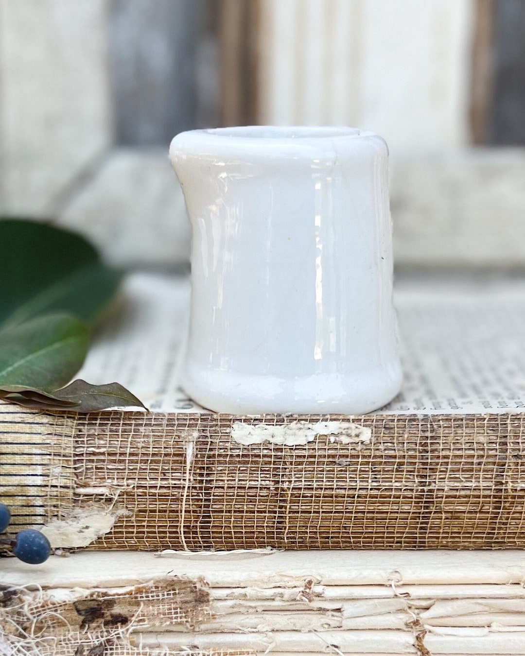 Vintage White Chunky Ironstone Creamer Thick Syrup Handleless Pitcher ...