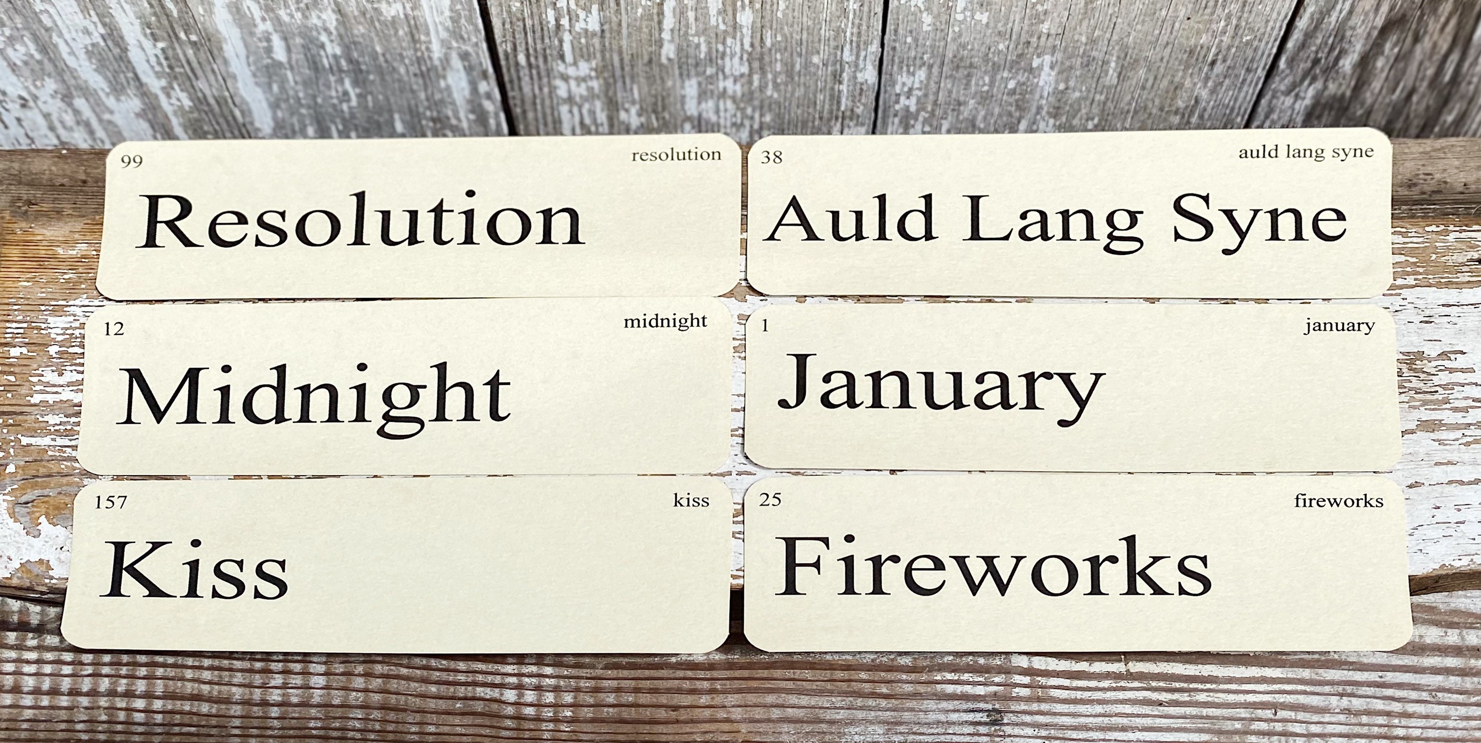 NEW YEAR Flash Cards LARGE Vintage Inspired Word Flashcard Set Of 8 ...