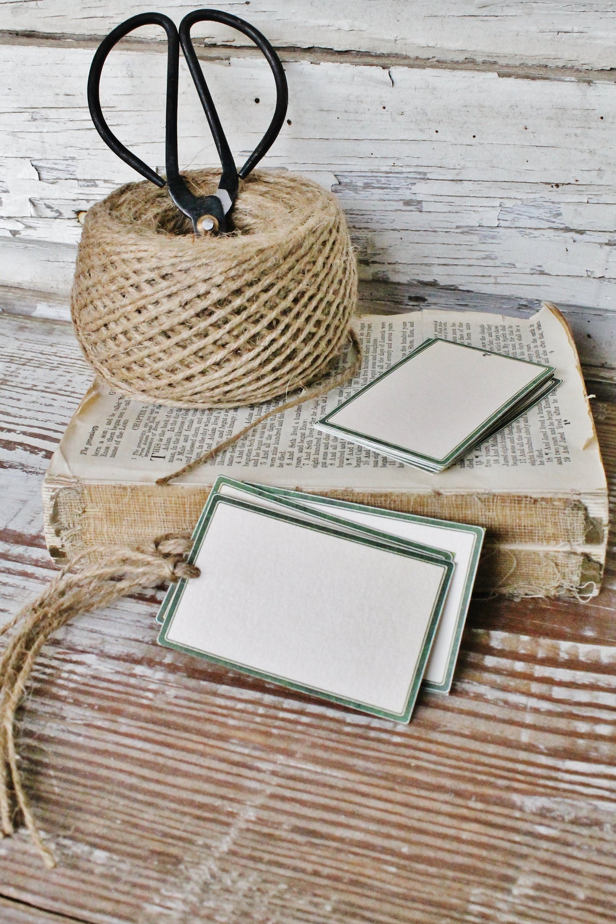 Vintage GREEN Gift Tags Parcel Tag Farmhouse Christmas Decor Label Card ...