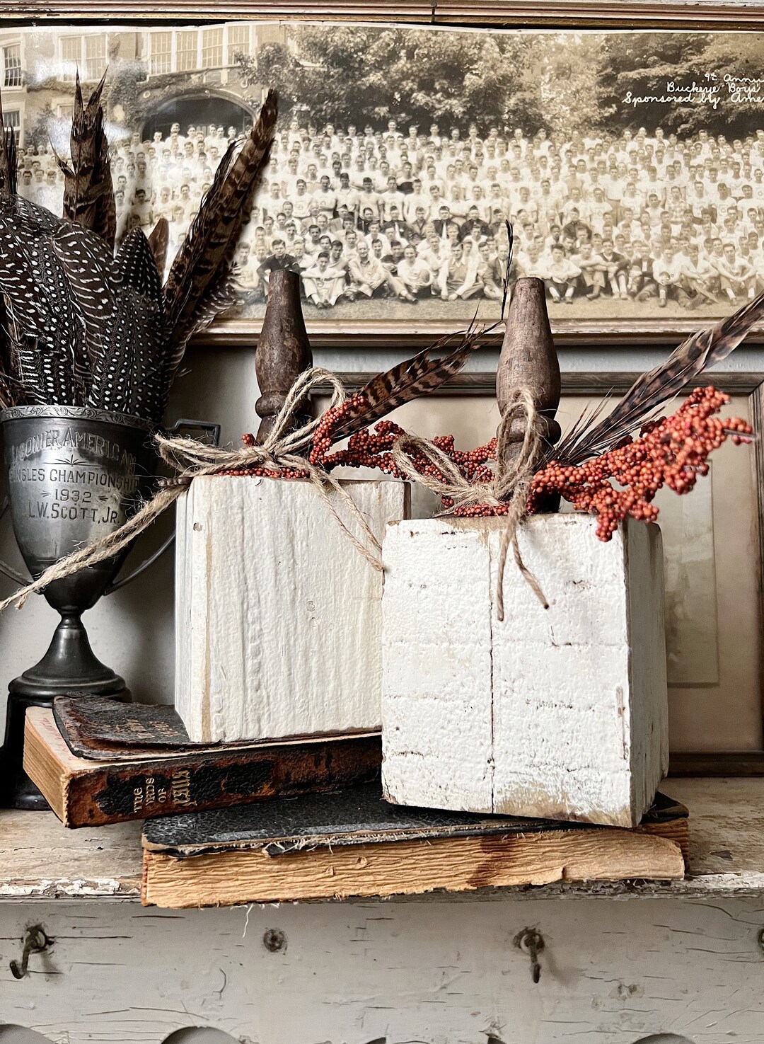 Vintage Chippy White Wood PUMPKIN Farmhouse FALL Decor Architectural ...