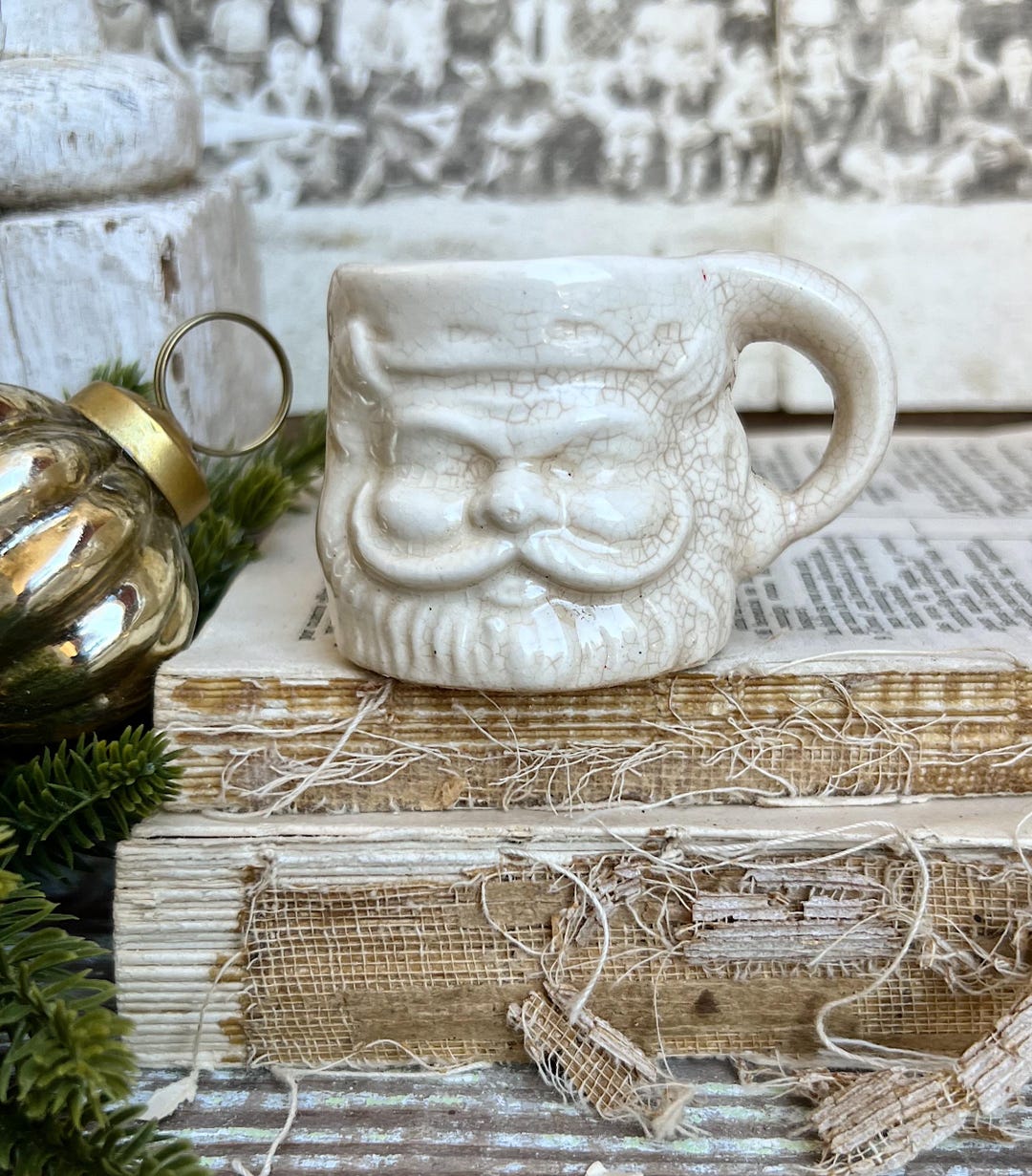 Vintage Ironstone Santa Claus Cup Mini Mug Santa Crazed Stained WHITE ...