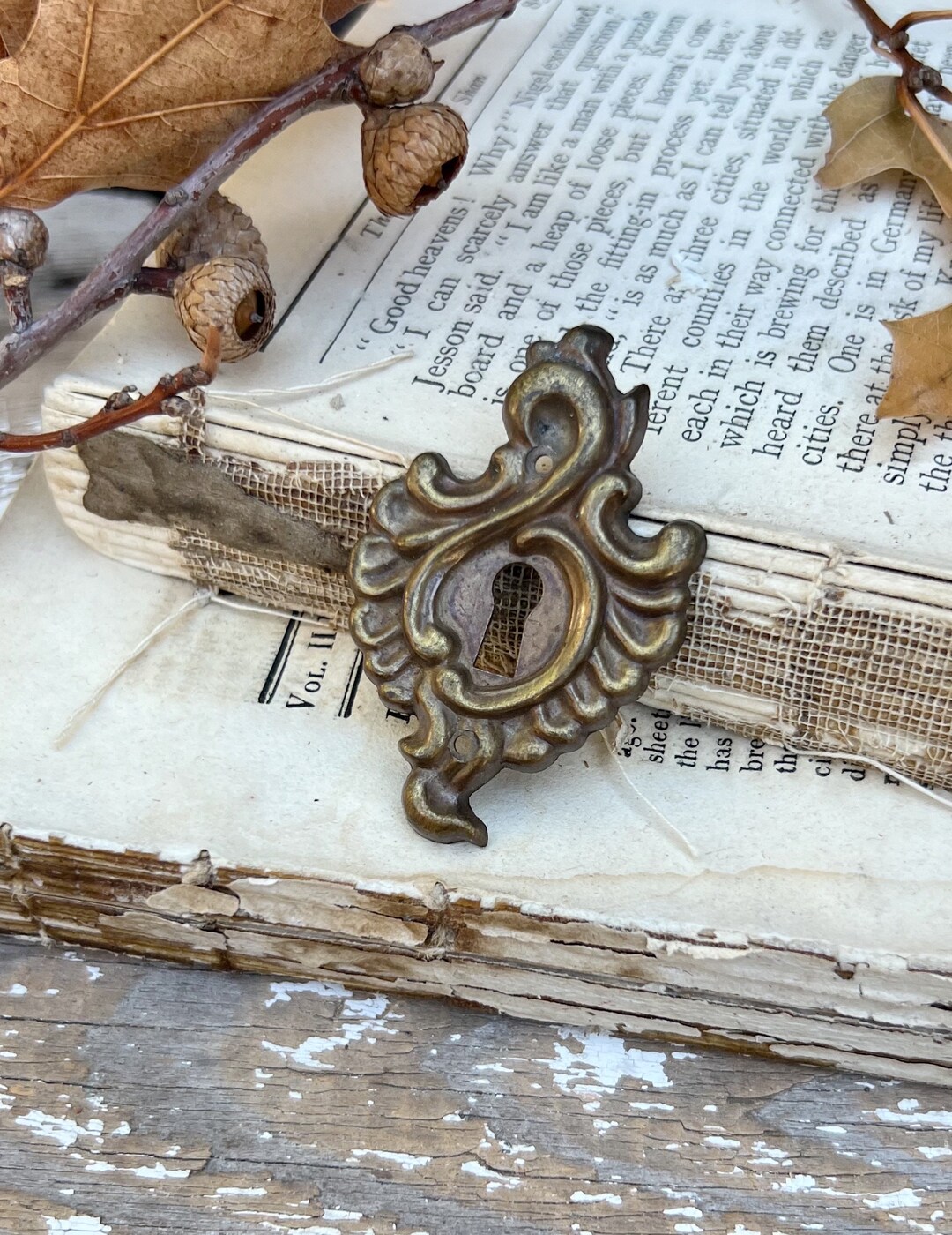 Antique Brass Door Keyhole Escutcheon Metal Farmhouse Decor Victorian ...
