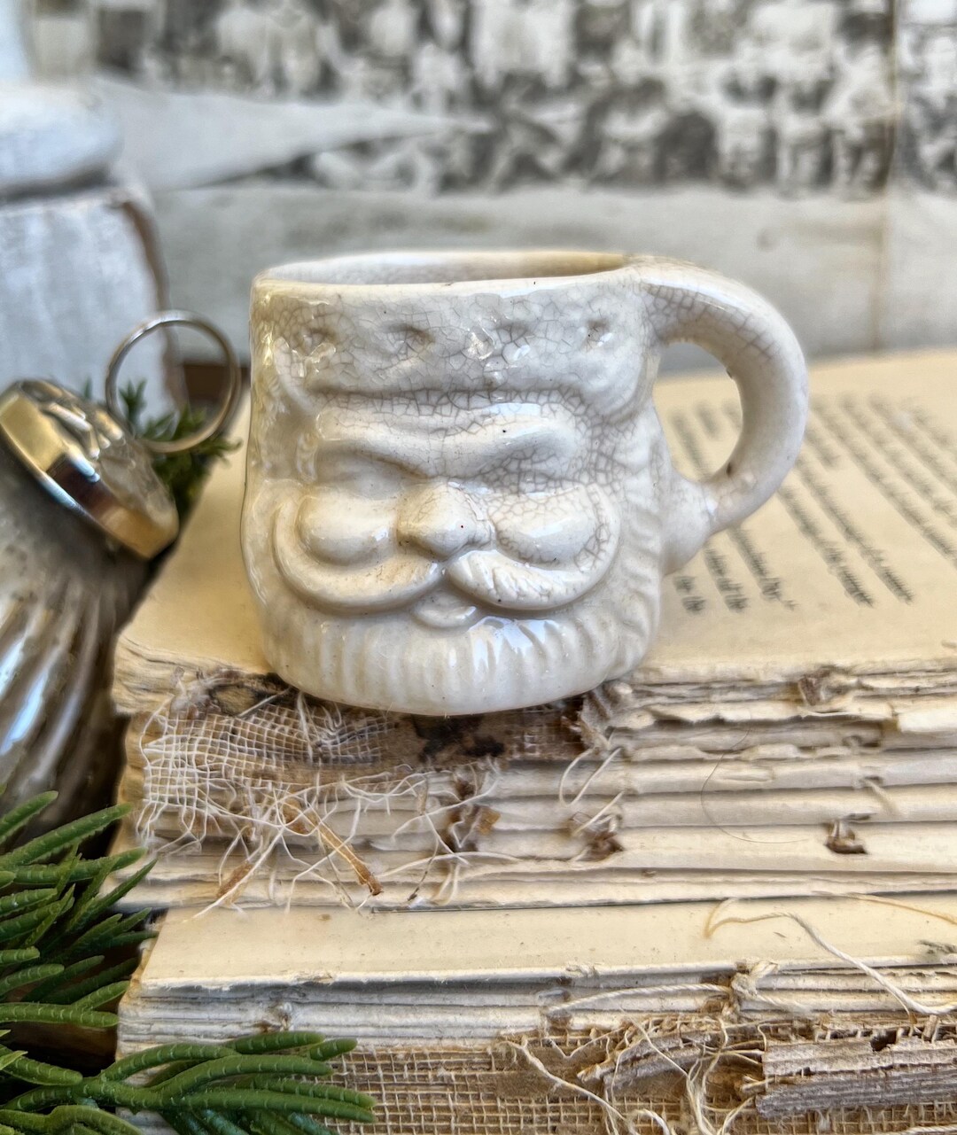 Vintage Ironstone Santa Claus Cup Mini Mug Santa Crazed Stained WHITE ...