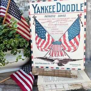 YANKEE DOODLE Sheet Music Cover Sign Americana Patriotic Decor Mounted ...