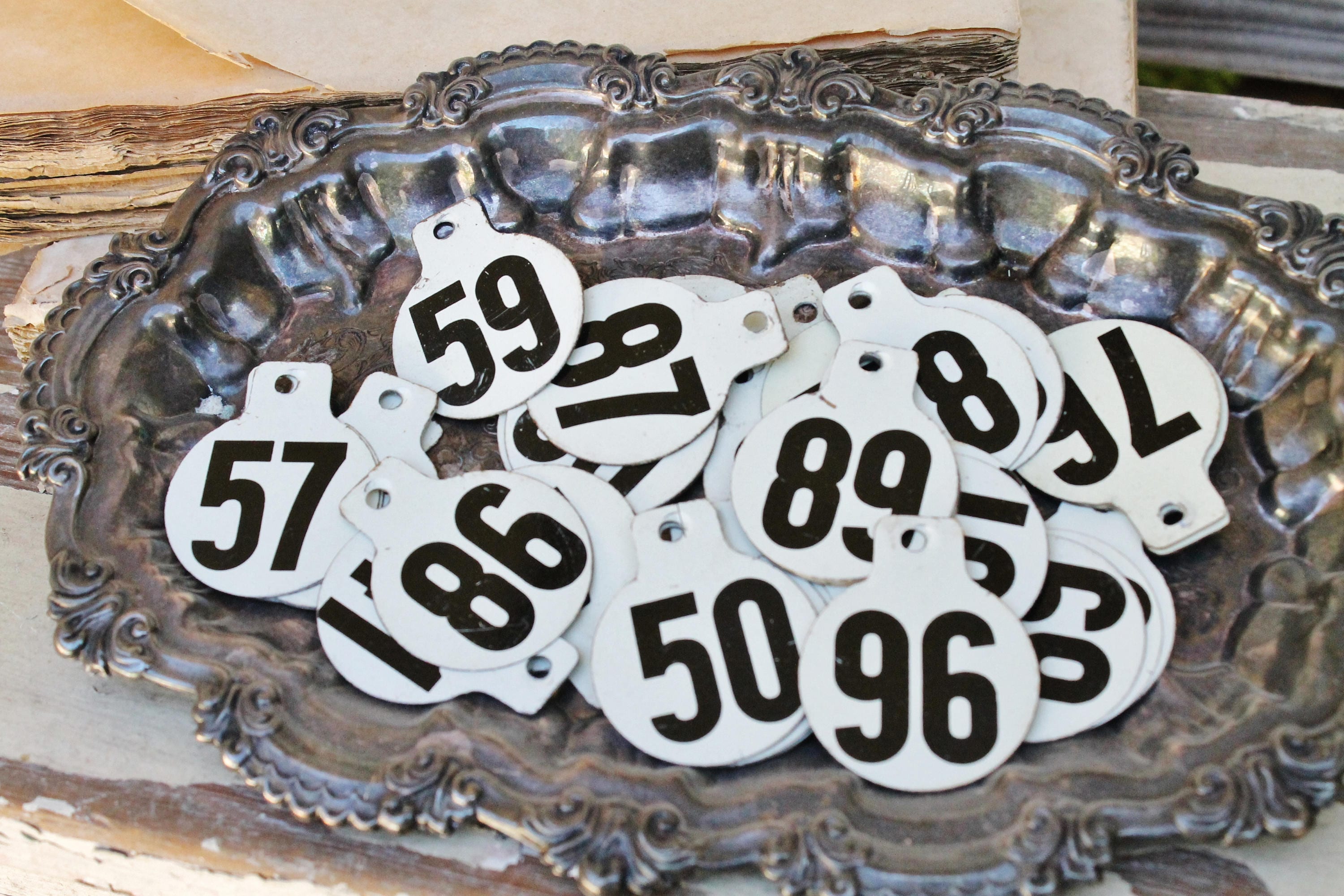 Vintage Metal Cow Tag Number WHITE Black Industrial Ranch Farm ...