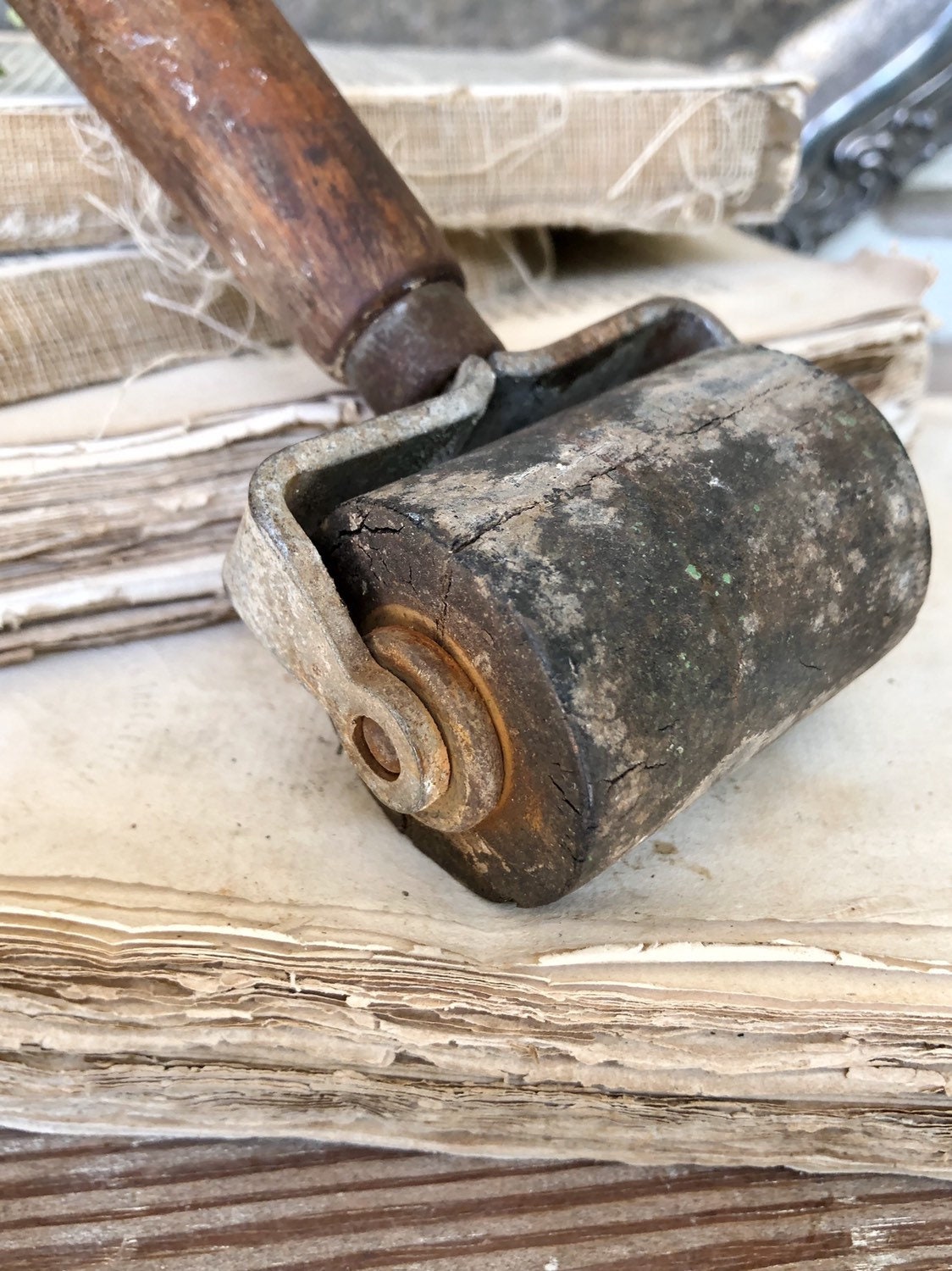 Antique Brayer Wood Metal Industrial Salvage Letterpress Farmhouse ...