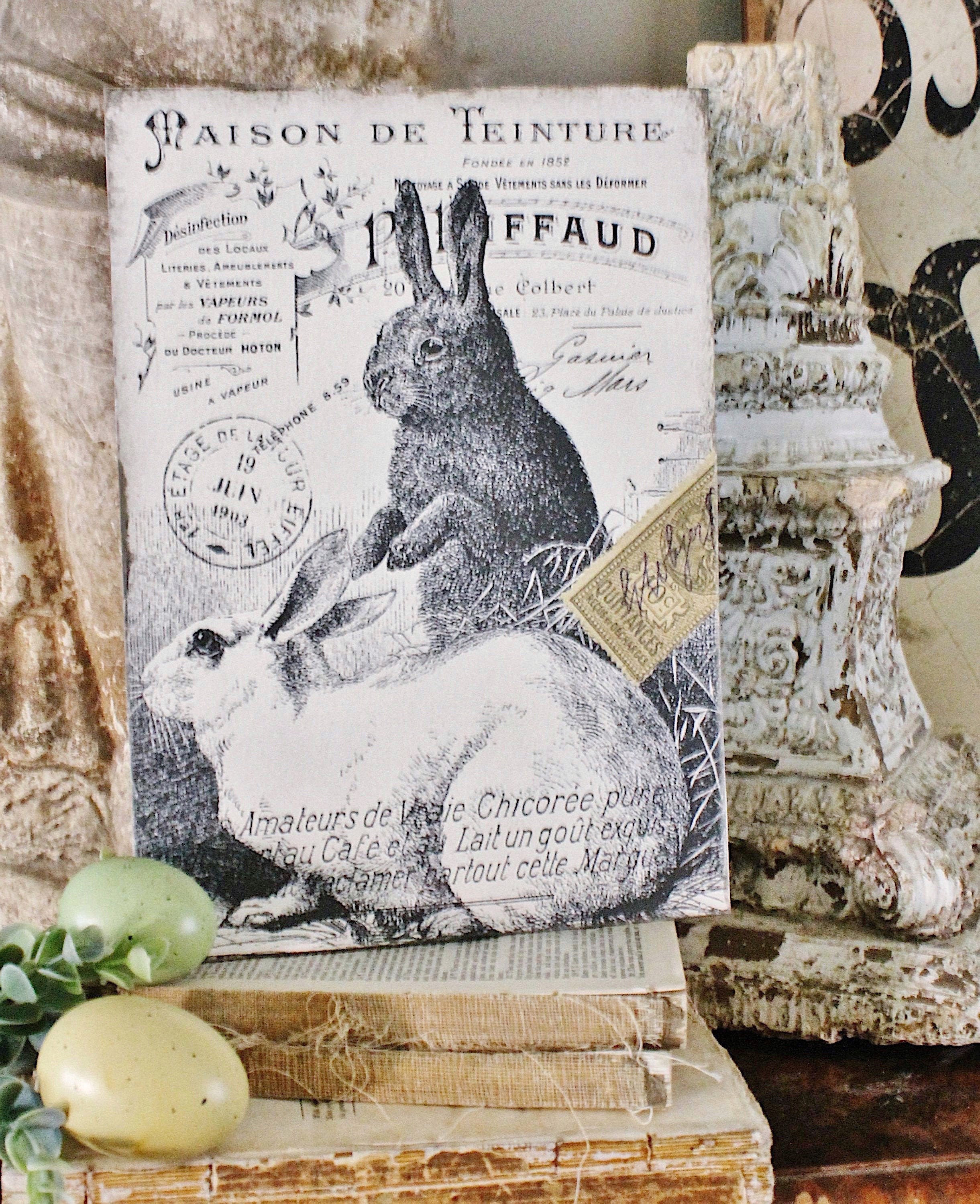 Vintage Easter RABBIT Sign Post Card Easter Wood Sign French - Etsy