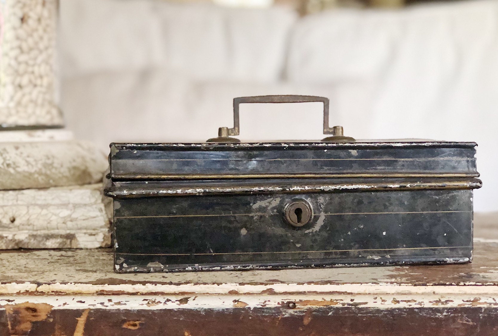 Antique Metal Bankers Box Black Cash Box Farmhouse Decor Industrial ...