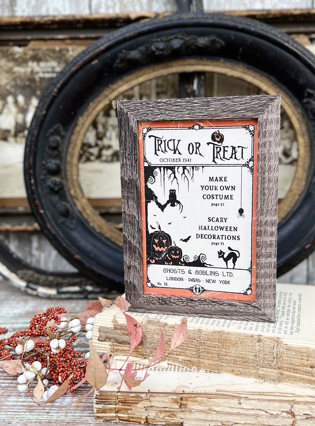 HALLOWEEN Trick or Treat COSTUME Sign Frame Farmhouse Vintage Retro ...